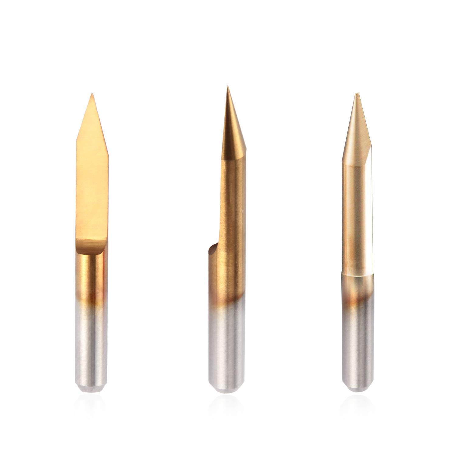 HQMaster CNC Engraving Bits, V Bit Cutter 10 Pack 0.1mm Tip Tungsten Steel Titanium Coated Flat Bottom Sharp Cutting Router Rotary Tool Set for PCB PVC Wood Acrylic Metal Aluminum