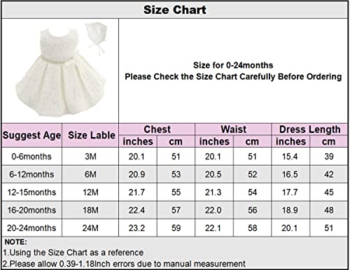 Meiqiduo Baby Girls 3Pcs Set Christening Baptism Wedding Formal Dress (3M/0-6months, Ivory White)