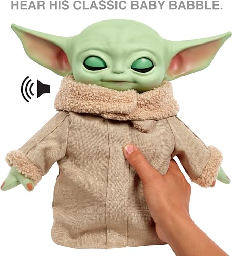 Mattel Star Wars The Mandalorian Grogu Plush 11-inch Toy, Squeeze & Blink Character Figure with Sound, Blinking Eyes & Hand Motion
