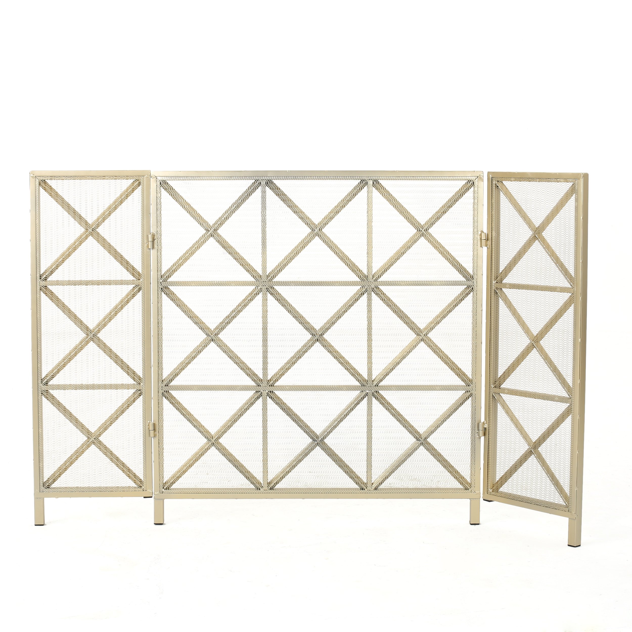 Christopher Knight Home Margaret 3 Panelled Iron Fireplace Screen, Gold