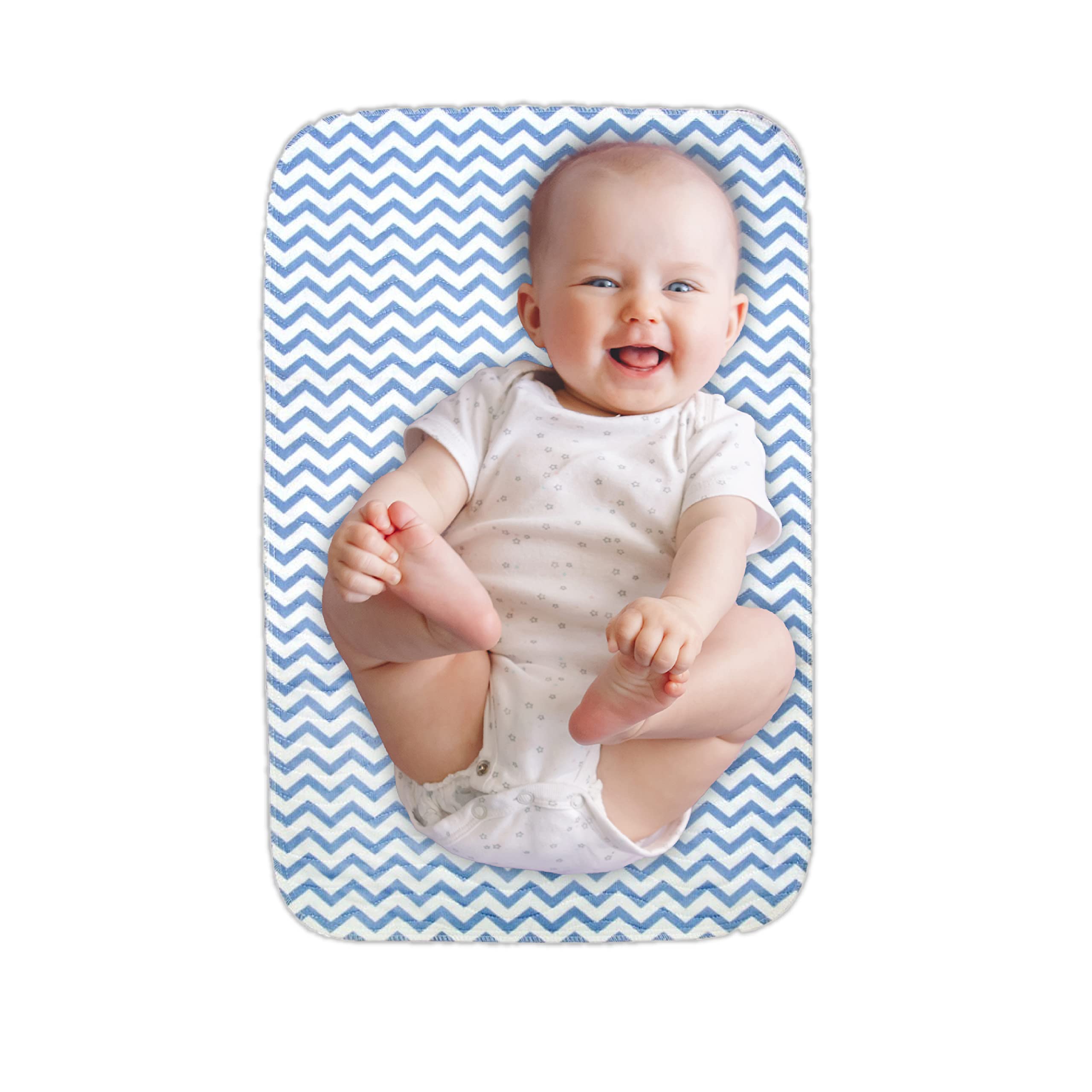 Portable Diaper Changing Mat - Extra Large Waterproof Baby Changing Pad | Machine Washable & Dryer Safe | Wipeable Surface for Easy Cleaning | Stylish Blue Chevron Design
