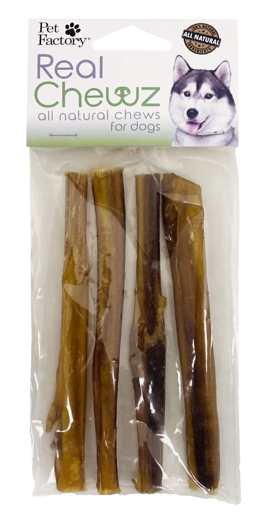 Pet Factory Real Chewz 6" Steer Sticks Dog Chew Treats, 100% All-Natural - 4 Count/1 Pack