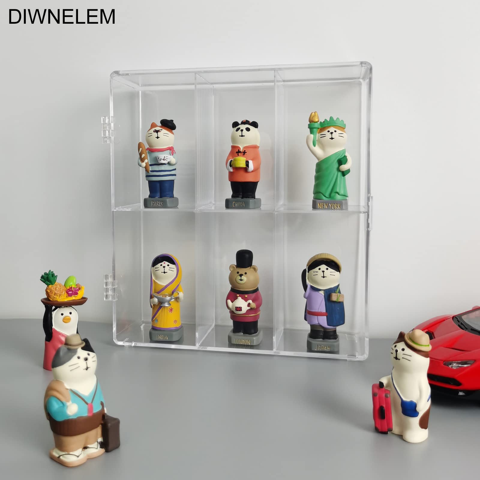 DIWNELEM Acrylic Display Case Cabinet Stand 6 Compartments Storage Box Display Showcase Shelf for Toys Rock Stone Collectibles & Mini Figure Action (7.5 * 2.1 * 8 inch)