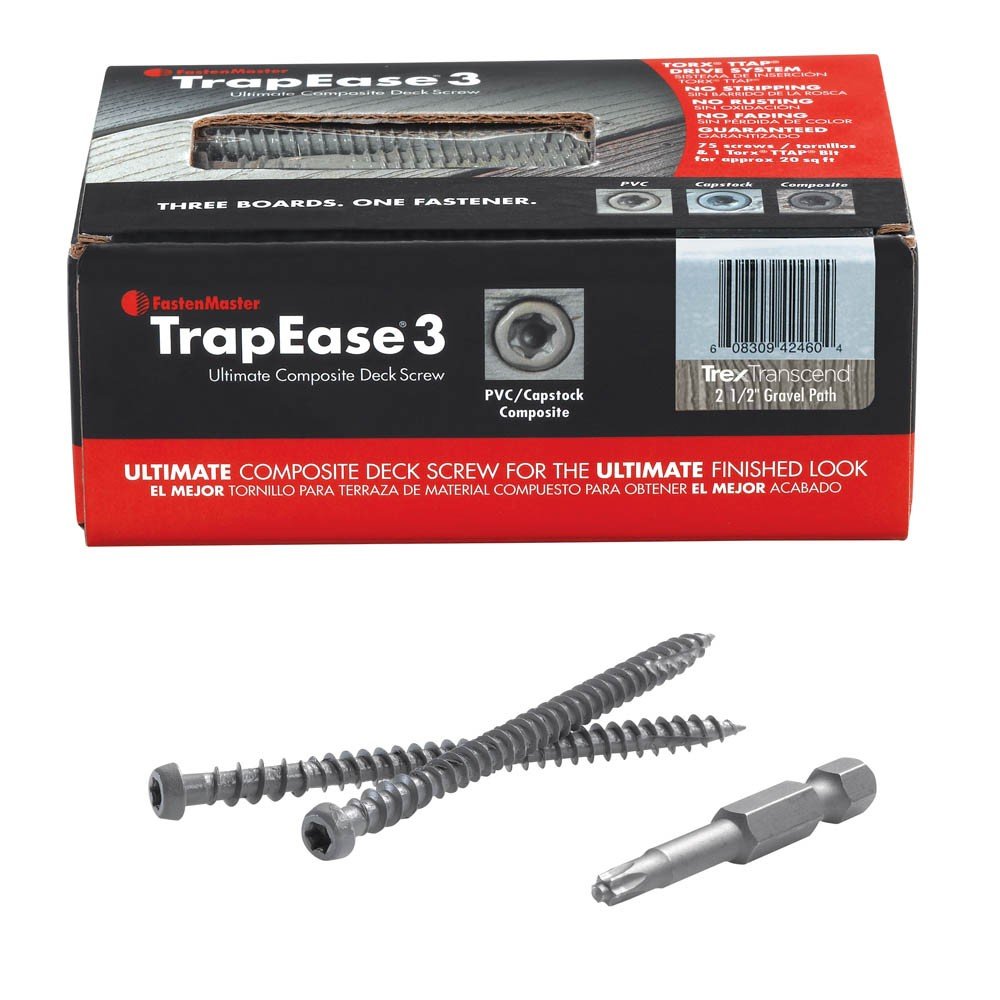 FastenMaster TrapEase 3 Deck Screws for Composite, PVC and Capstock Decking - 2-1/2" - Box of 75 Trex Select Winchester Grey