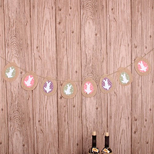 Faylapa Bunny Burlap Banner Flags Bunting for Easter Party Favors Decoration Spring Photo Prop