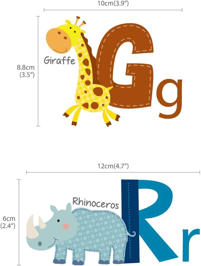 DECOWALL DS-8002 Animal Alphabet Kids Wall Stickers Wall Decals Peel and Stick Removable Wall Stickers for Kids Nursery Bedroom Living Room (Small) Decor