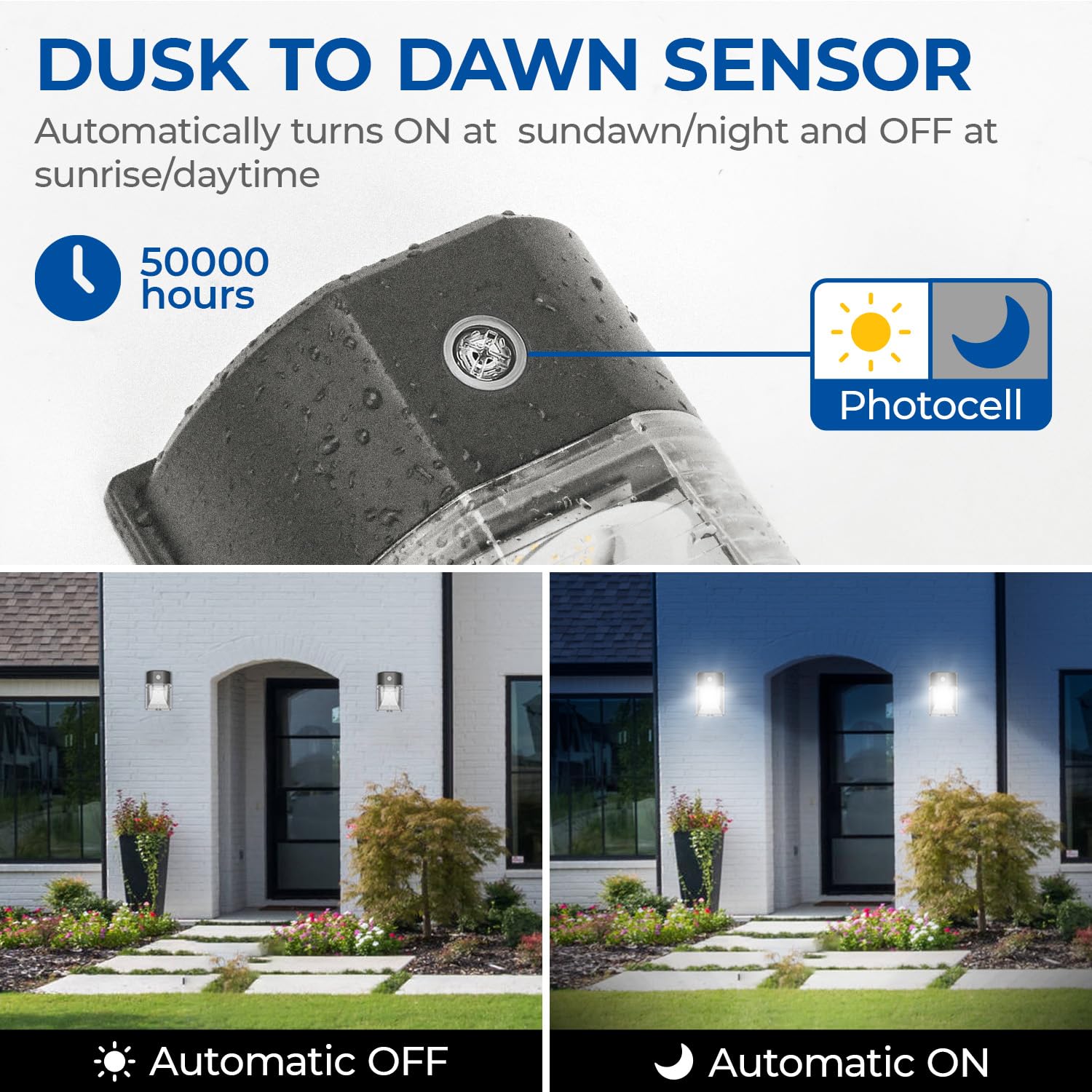 CINOTON 26W LED Wall Pack Light with Dusk to Dawn Sensor, 3000LM[100-277Vac/160W HID/HPS Equiv.] IP65 Waterproof Outdoor Security Flood Lighting for Garage Warehouse Garden 5000K-Daylight 4 Pack