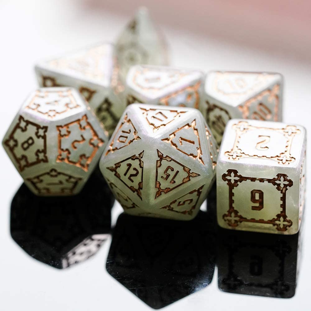 cusdie 7 Pcs 25mm Giant DND Dice with Dragon Eye Dice Bag, Polyhedral Dice Set, D&D Dice for Dungeons and Dragons Pathfinder RPG MTG (Gray Green)