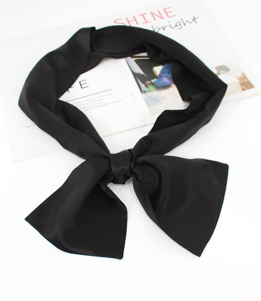ANDANTINO 100% Silk Scarf for Women 59β*6.3β Long Shawls for Headscarf and Neck- Oblong Hair Wraps with Gift Packed (Solid Color-Black)