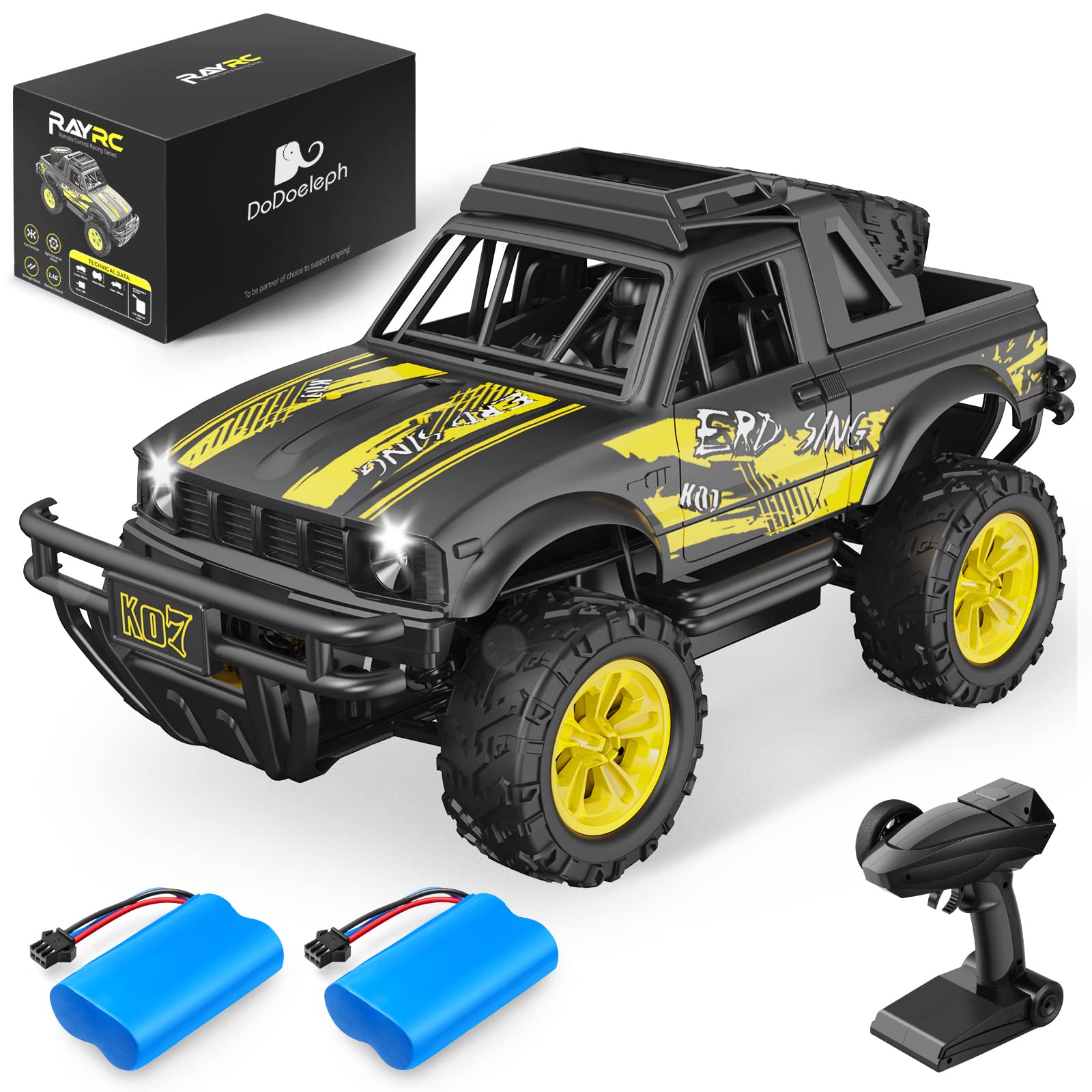 DoDoeleph Remote Control Jeep,16MPH High Speed 4WD RC Cars, 1/16 Scale Differential System All Terrains Off-Road, 2.4GHz Rechargeable Xmas Gift Toys for Kids Adults