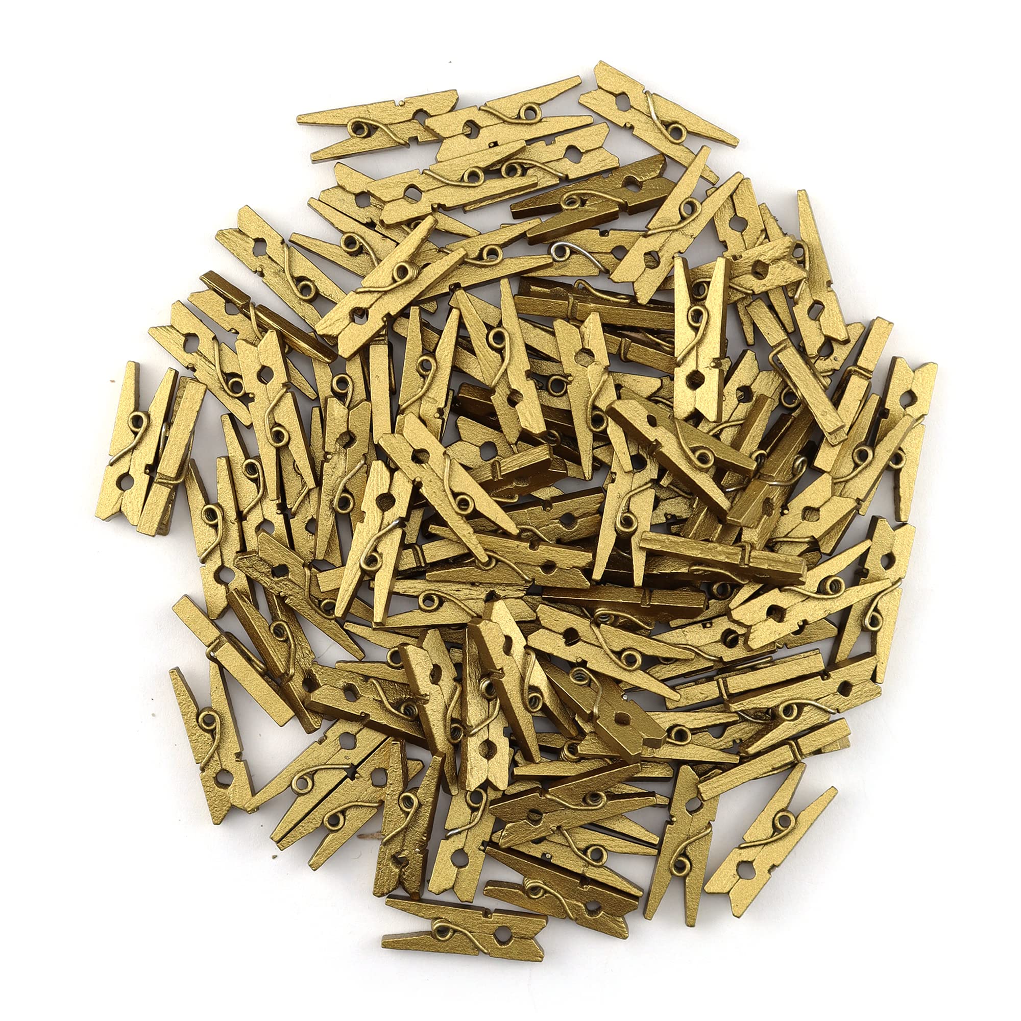 HEEHEE 100 PCS 1 Inch Gold Mini Clothespins Small Clothes Pin Natural Texture Wooden Clips for Food Package Clips Hanging Photo