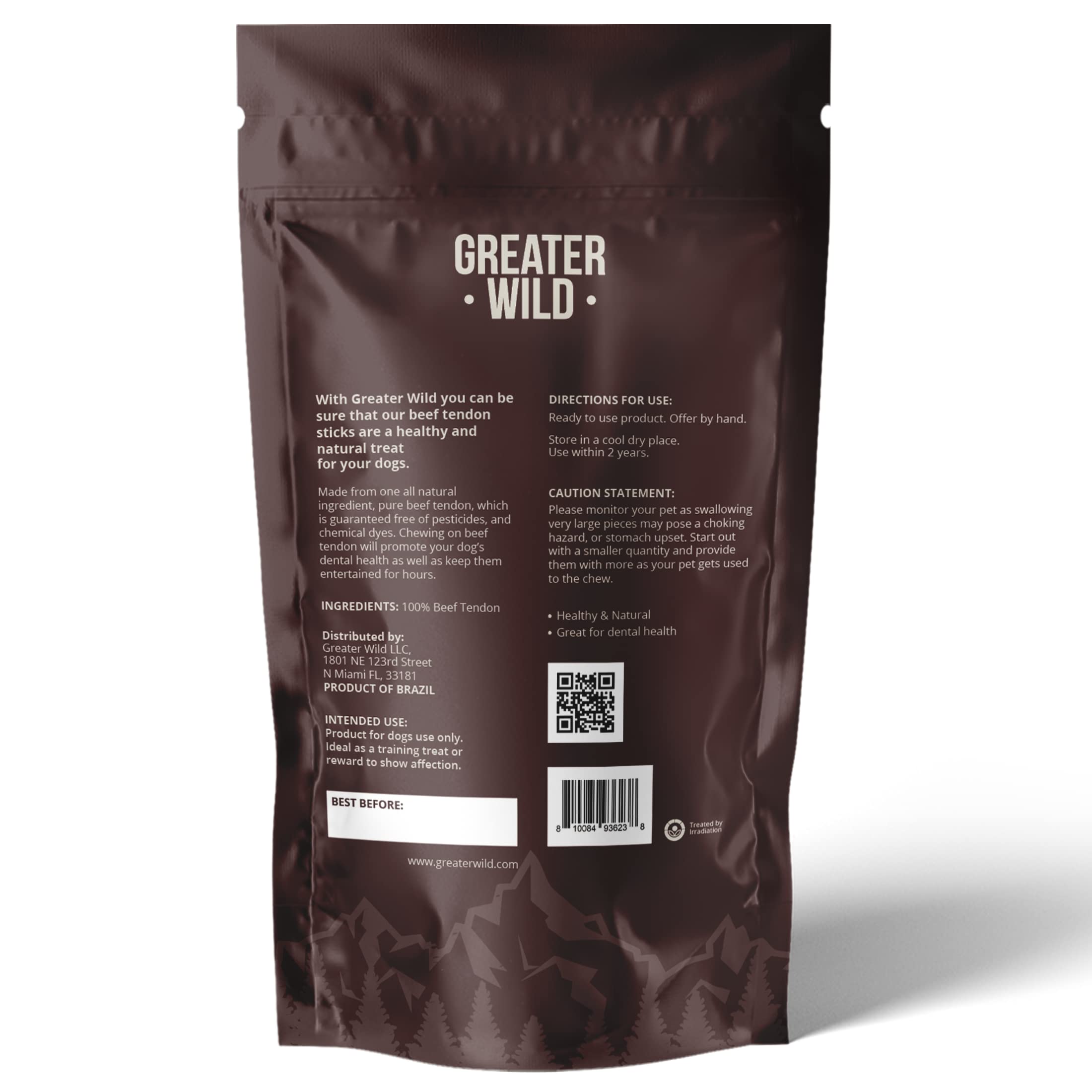 GREATER WILD All Natural Ingredient 9"-12" Assorted Beef Tendon Size, Chews & Treats for Dogs - 5 Piece
