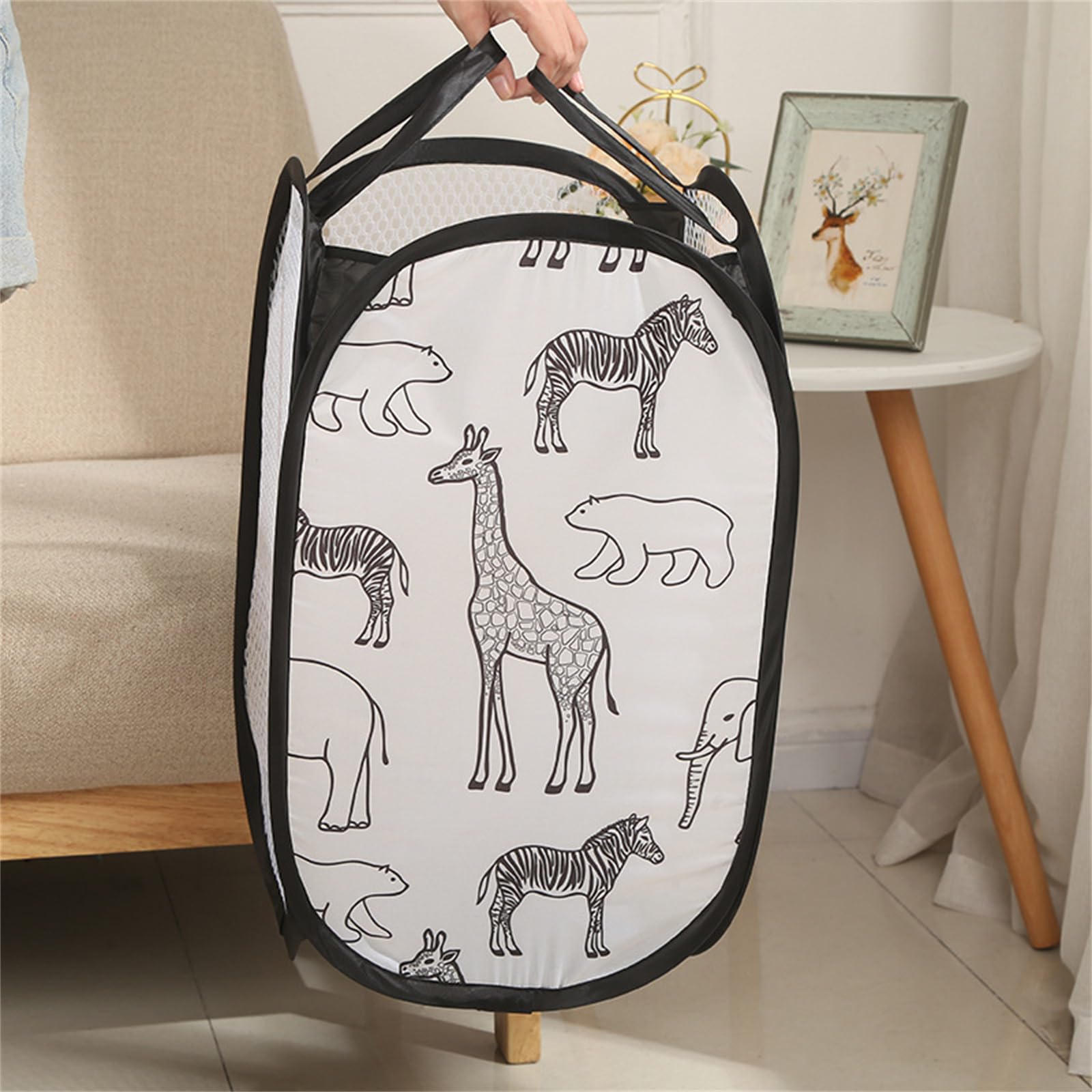 ANTING PRODUCTS Mesh Laundry Hamper,Cartoon Print Pop up Hamper,Mesh Pop up Laundry Basket,Collapsible Pop up Hampers for Laundry,Kids,(Black)
