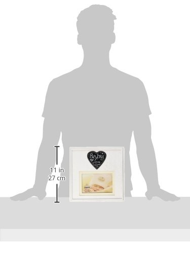 Malden International Designs Rustic Woods Distressed White with Silkscreened "Baby Love" on Heart Attachment with Linen Mat Picture Frame, 4x6/5x7, White