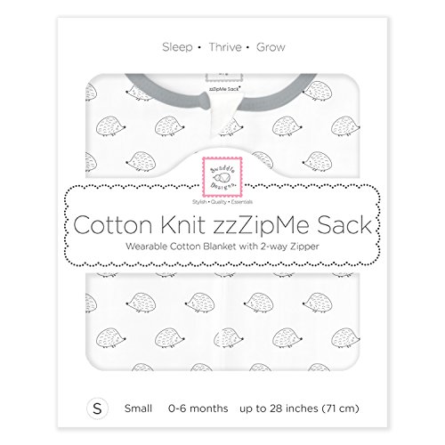 SwaddleDesigns Baby Sleep Sack 0-6 months, Cotton Knit Wearable Blanket with 2-way Zipper, Non-Weighted Sleeping Sack for Safer Sleep, Tiny Hedgehogs, Small