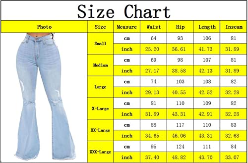CutieLove Women's Ripped Jeans Bell Bottom Flare Jeans Mid Rise Destroyed Hem Denim Pants A-Light Blue