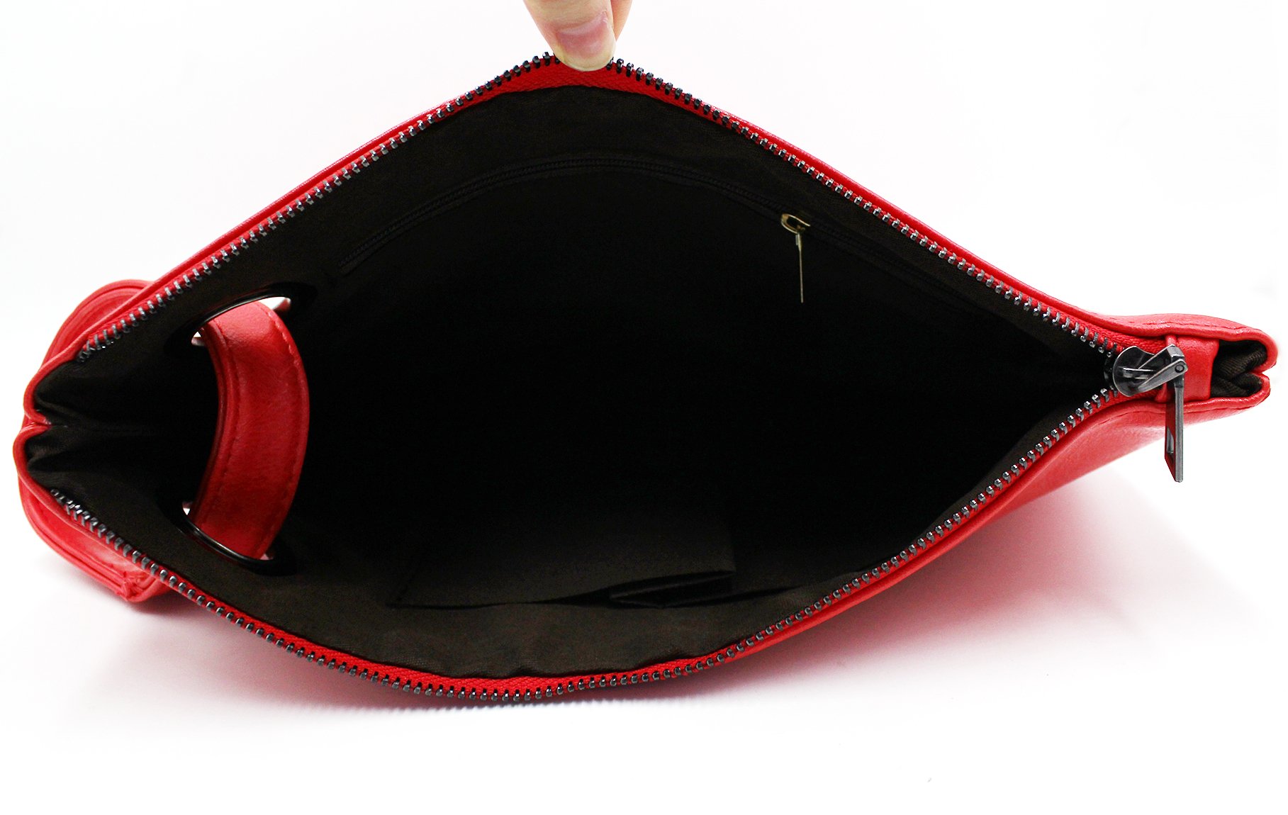 C.C-US Women Oversized Envelope Handbag Soft Leather Clutch Evening Bag Purse with Wrist Strap (Red)