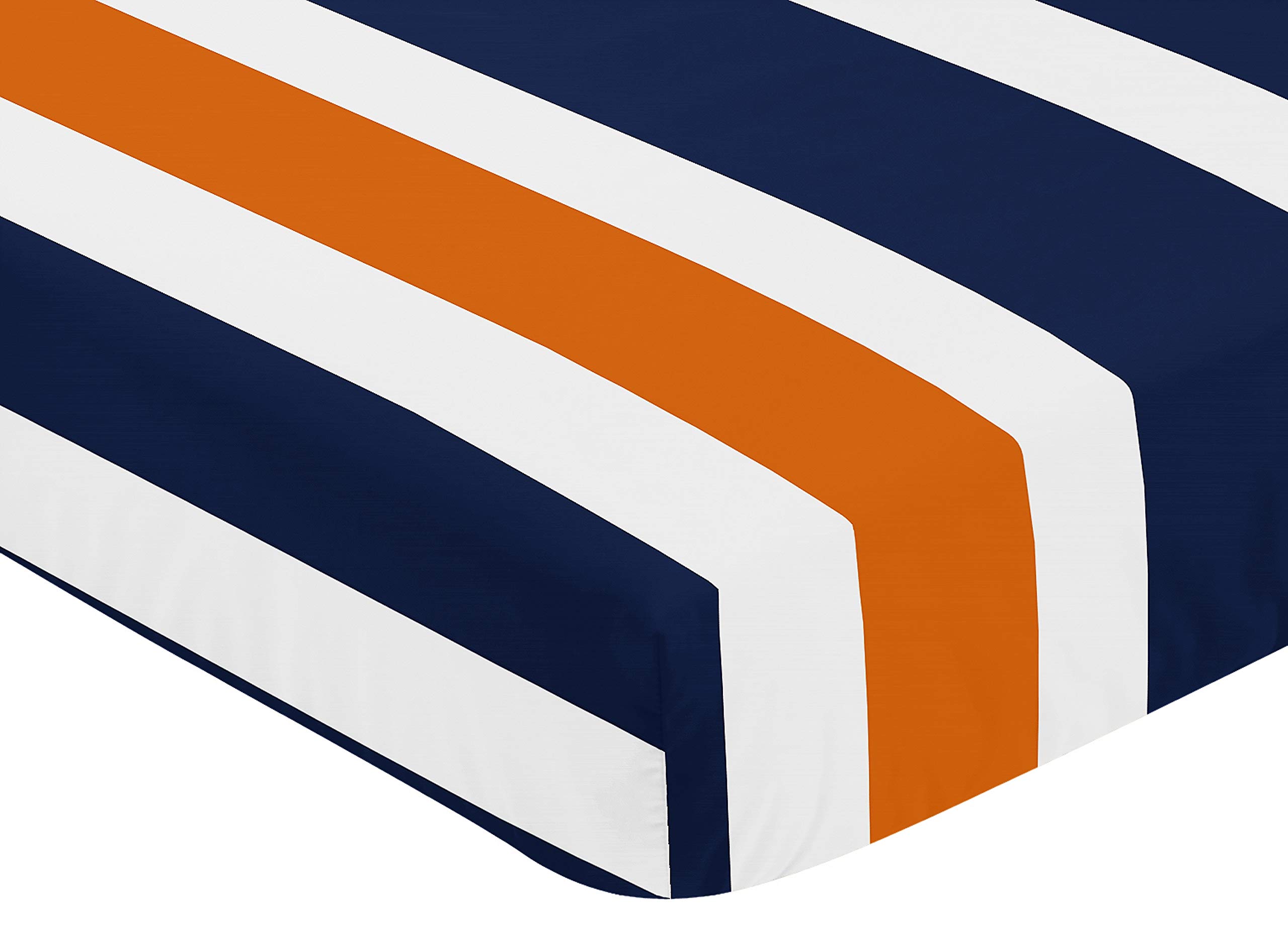Sweet Jojo Designs Fitted Crib Sheet for Modern Navy Blue and Orange Stripe Baby/Toddler Bedding - Stripe Print