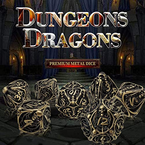 DND Dice Set Polyhedral Hollow D&D Dice Set for Games Dungeons and Dragons Role Playing Games ZHOORQI 7Pcs Skull Metal Dices MTG Pathfinder DND Collection Gifts (Skull-Bronze)