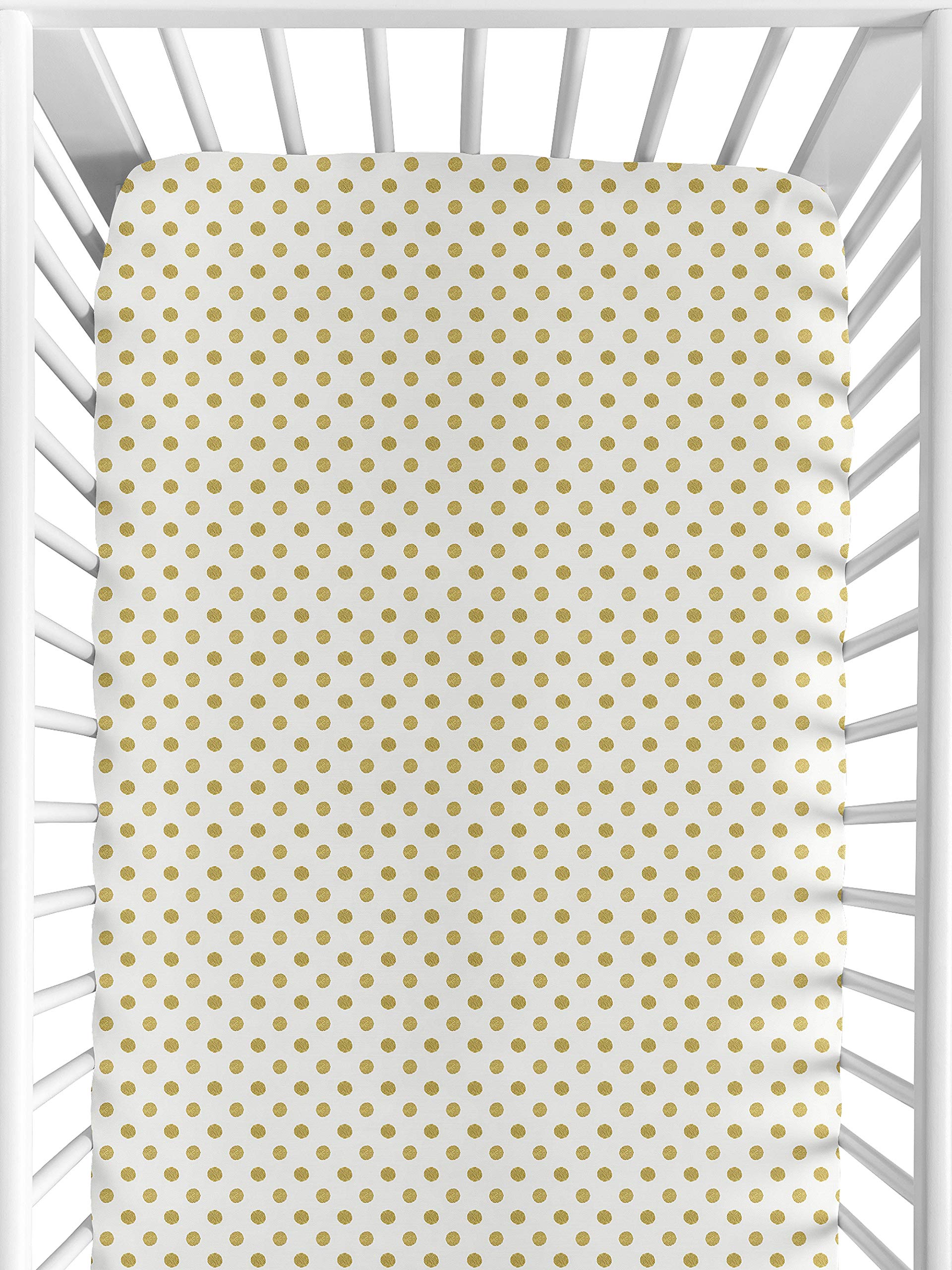 Sweet Jojo Designs Fitted Crib Sheet for Amelia Baby/Toddler Bedding - Gold and White Polka Dot
