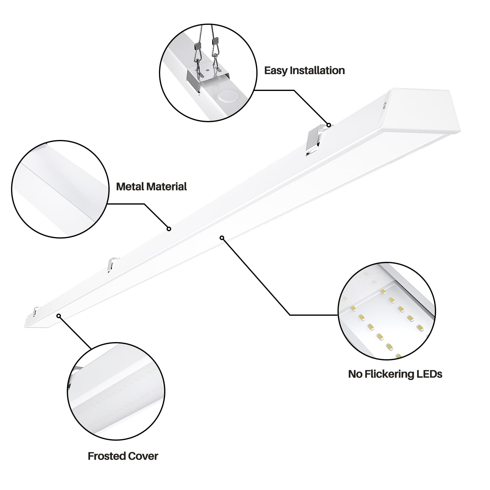 AntLux 8FT LED Shop Lights, 100W [6-lamp T8 Fluorescent Equiv.] Compact 8 Foot Garage Light with 5ft Cord Switch, Plug in, 12000LM, 5000K, Energy Saving Strip Light, Surface/Suspended Mount, 4 Pack