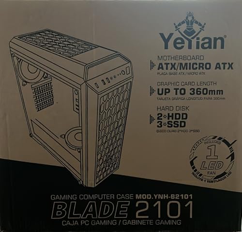 YEYIAN Blade 2101 Gaming PC Case, Acrylic Mid Tower ATX/Micro ATX, LED Fans, SPCC Chassis, Metal Mesh Air Flow, 3 USB/Audio Ports, 16.33"x7.08"x18.85", ROHS CE Certified, Black