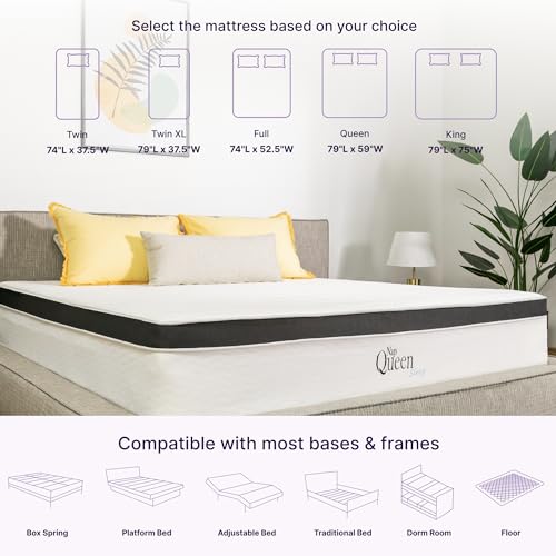 NapQueen Twin-XL Mattress, 8 Inch Maxima Hybrid Cooling Gel Infused Memory Foam and Innerpring Mattress, Twin-XL Bed Mattress in a Box, CertiPUR-US Certified, Medium Feel