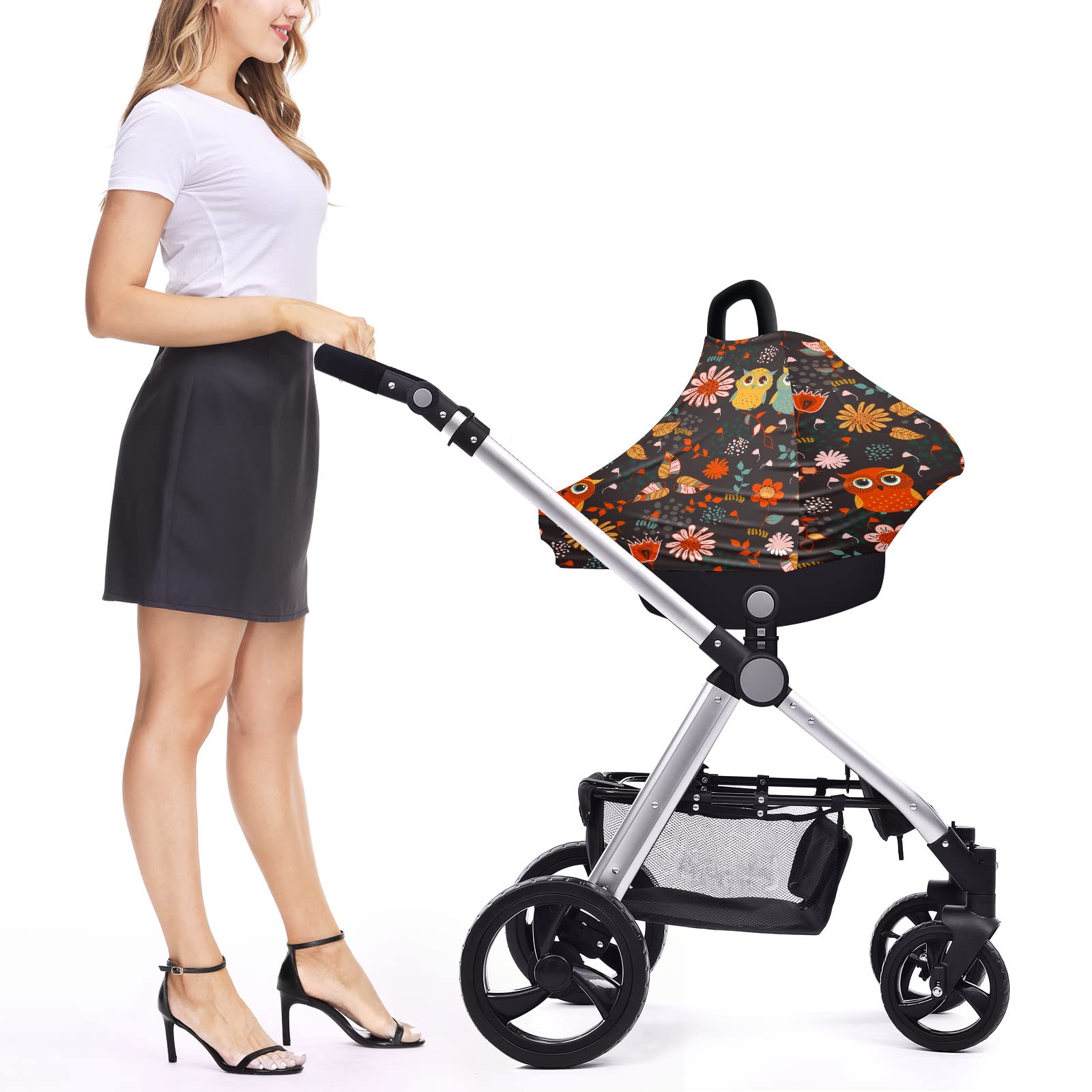 Baby Car Seat Covers Cartoon Owls Multi- use Breastfeeding Scarf, CarSeat Canopies for Newborn
