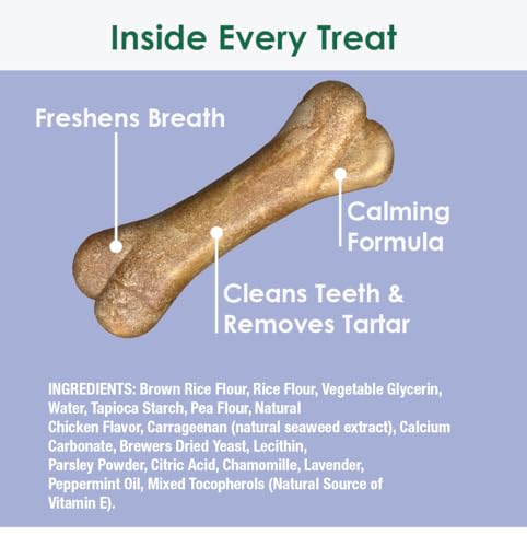 Bonies Natural Calming Formula Dog Treats, Contains Chamomile & Lavender, Help Anxiety, Excessive Barking & Trembling, Chicken Flavor, Medium, 8 Bones