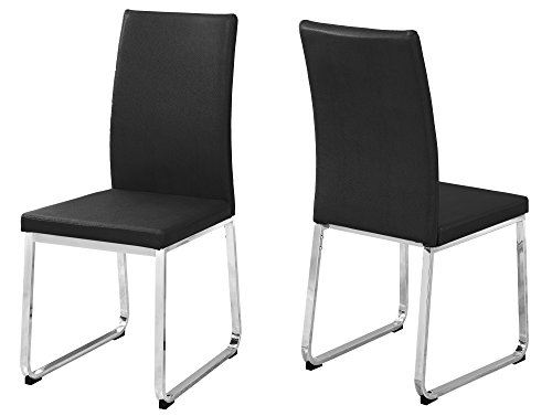 Monarch Specialties 1092 Chair, Set of 2, Side, Upholstered, Kitchen, Dining Room, Pu Leather Look, Metal, Chrome, Contemporary, Modern Chair-2Pcs, 17" L x 19.75" W x 38" H, Grey|Black