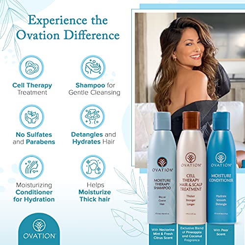 Ovation Hair Moisture Cell Therapy 6 oz System - Moisture Shampoo and Conditioner, Cell Therapy Hair & Scalp Treatment - Hair Treatment Set to Moisturize Thick, Dry Hair