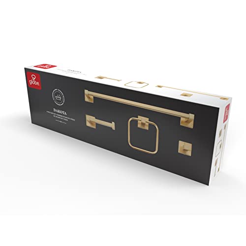 Globe Electric 65562 4-Piece Bath Hardware Accessory Kit, Matte Brass, Towel Bar, Towel Ring, Robe Hook, Toilet Paper Holder, Beauty Room Accessories, Home Improvement, Industrial Bathroom Décor