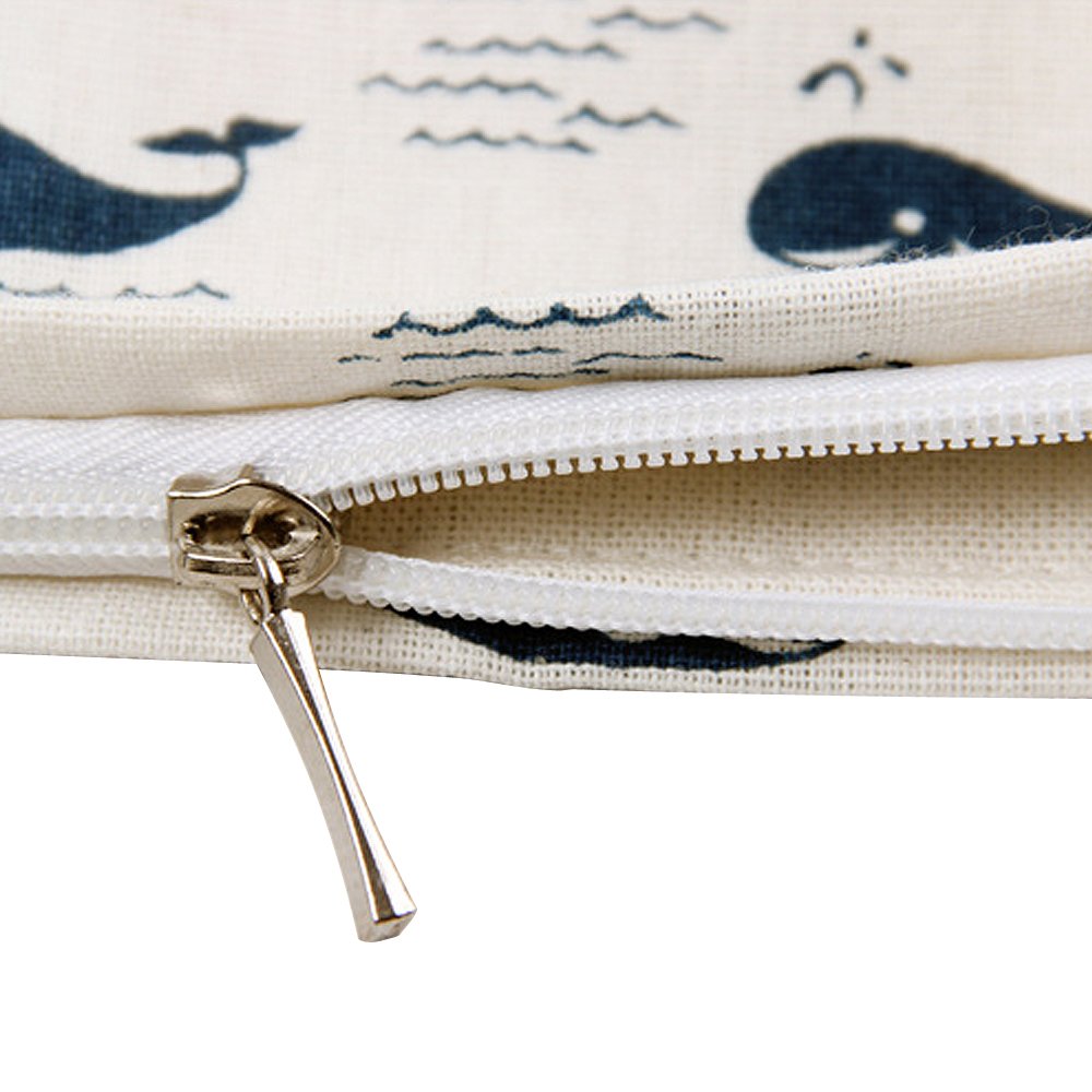 Caixia Women's Cotton Cartoon Whale Print Canvas Tote Shopping Bag (Beige-Zip)