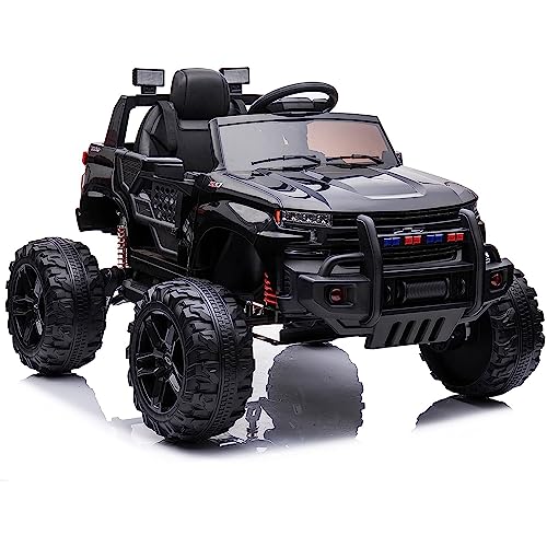 Dakott Chevy Silverado Z71 Trail Boss Monster Truck Four Powerful Motors 12V 4x4 Big Wheels Ride On Monster Truck for Kids.,Black