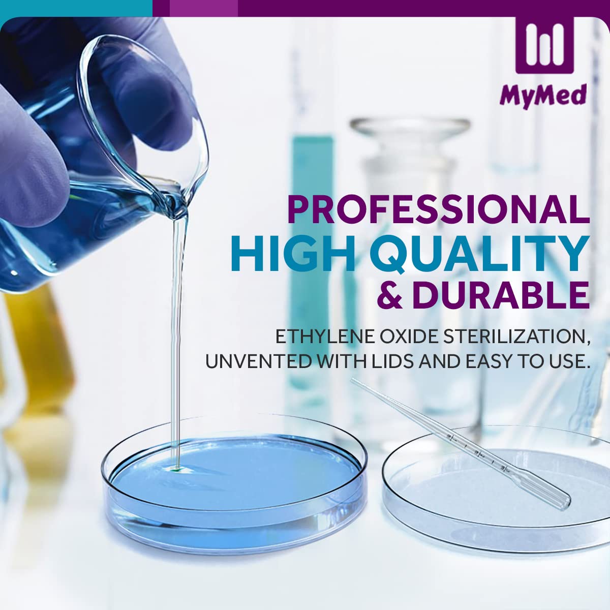 MyMed Pack of 20 Sterile Petri Dishes with Lids (90 x 15 mm), 2ml Plastic Pipettes for Lab Analysis, School Projects, Blood Samples, Bacteria, Plant & Seed Cultivation Petri Dish (20)