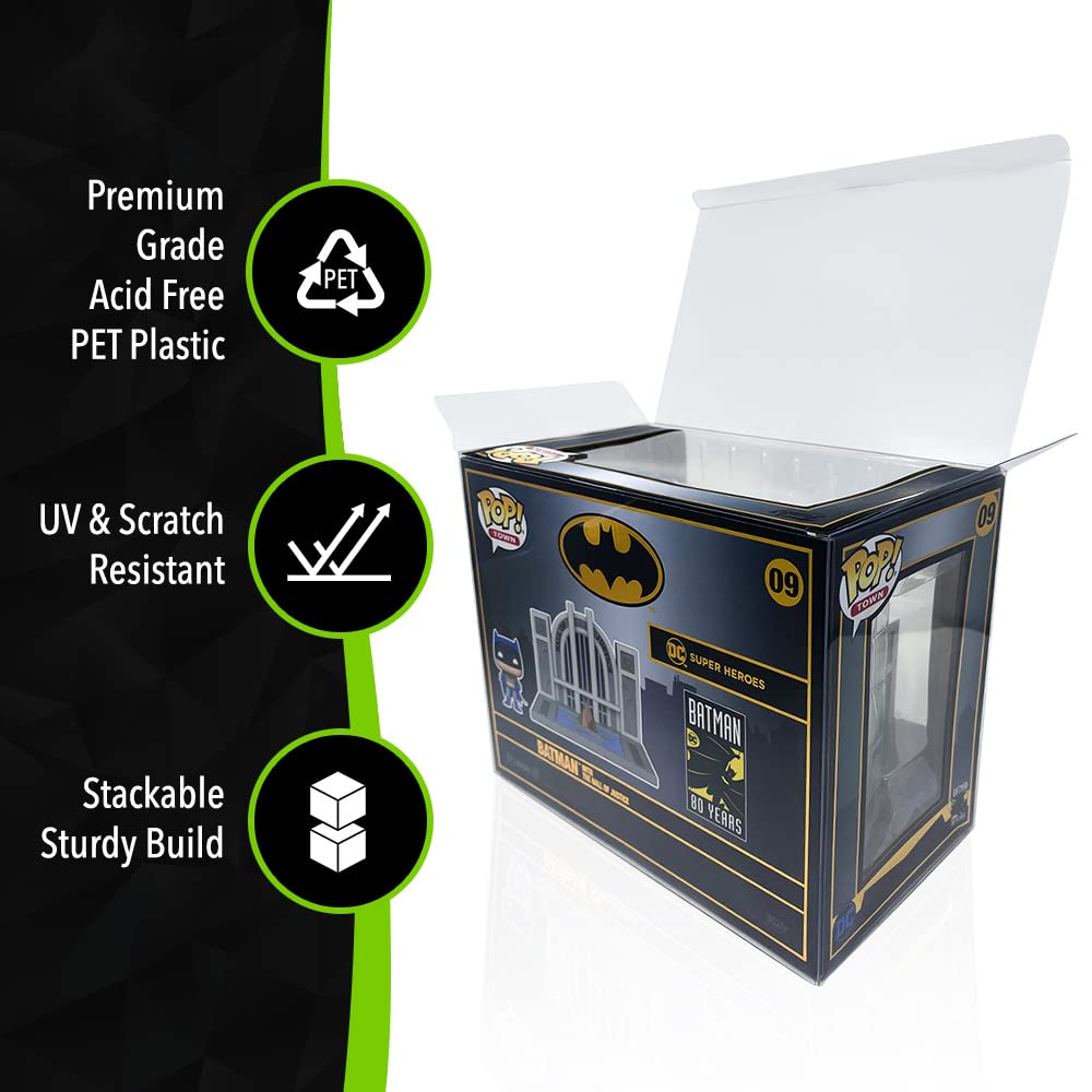 EcoTEK Protectors Compatible with Funko POP Town Vinyl Figures Strong Pop Protector, Crystal Clear Case, Heavy Duty Acid Free w/ Protective Film & (5 Pack)