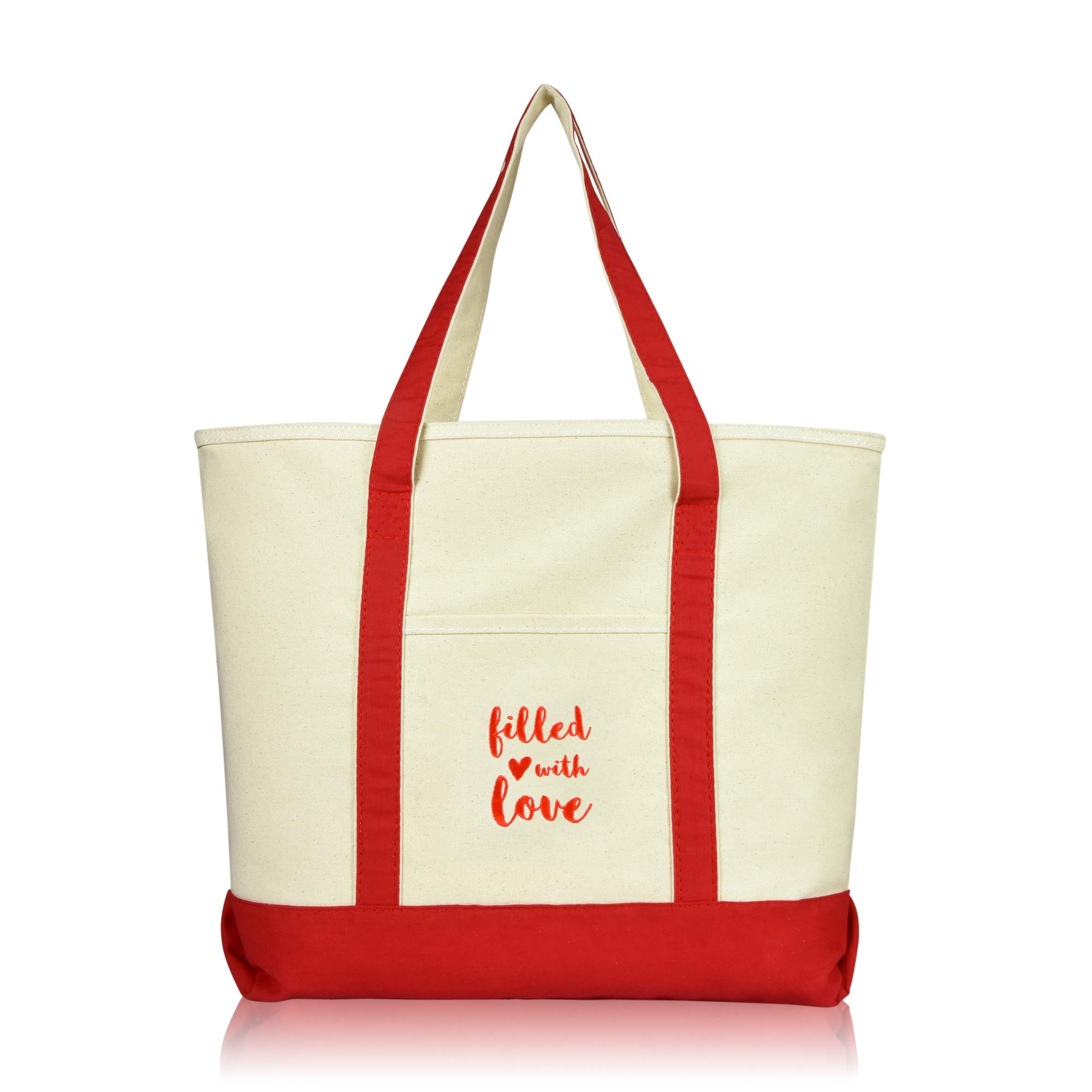 DALIX Filled With Love Cute Cotton Tote Bag in Red