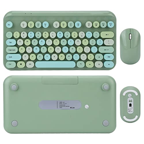 ASHATA Retro Wireless Keyboards Mouse Combos, 2.4G 75 Keys Full Size Retro Keyboard Mouse Combo, Low Noise Ergonomic Wireless Gaming Keyboard Mouse Set(Green)