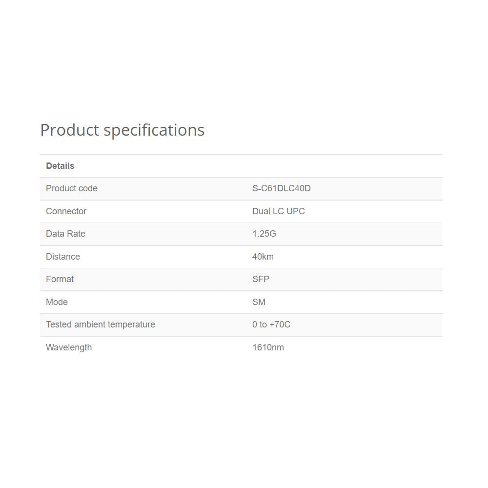 Mikrotik S-C61DLC40D SFP CWDM Module with Dual LC-Connector DDM 1.25G SM 40km and 1610nm