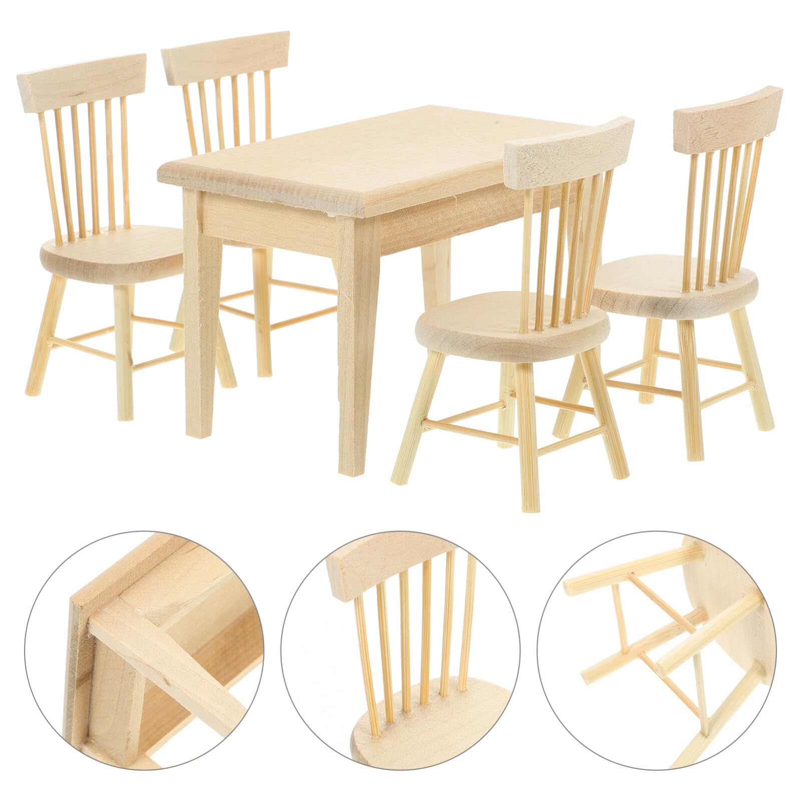 Dollhouse Miniature Dining Table Chair Wooden Furniture Set Miniature Figurines for Kids Decor Ornament Dark Red