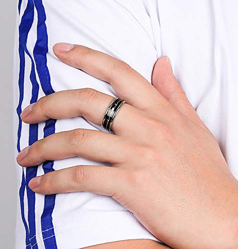 ALEXTINA 7MM Smooth Stainless Steel Spinner Rings for Women Men Heartbeat Couple Rings Black Size 6