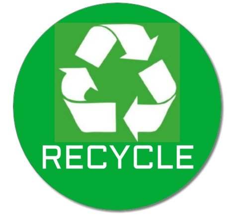 Recycle & Trash Stickers (2 Trash + 2 Recycle, Premium Quality) for Use on Trash Cans & Recycle Bins of All Types; 4" Round with Adhesive on Back (2 White Trash + 2 Green Recycle)