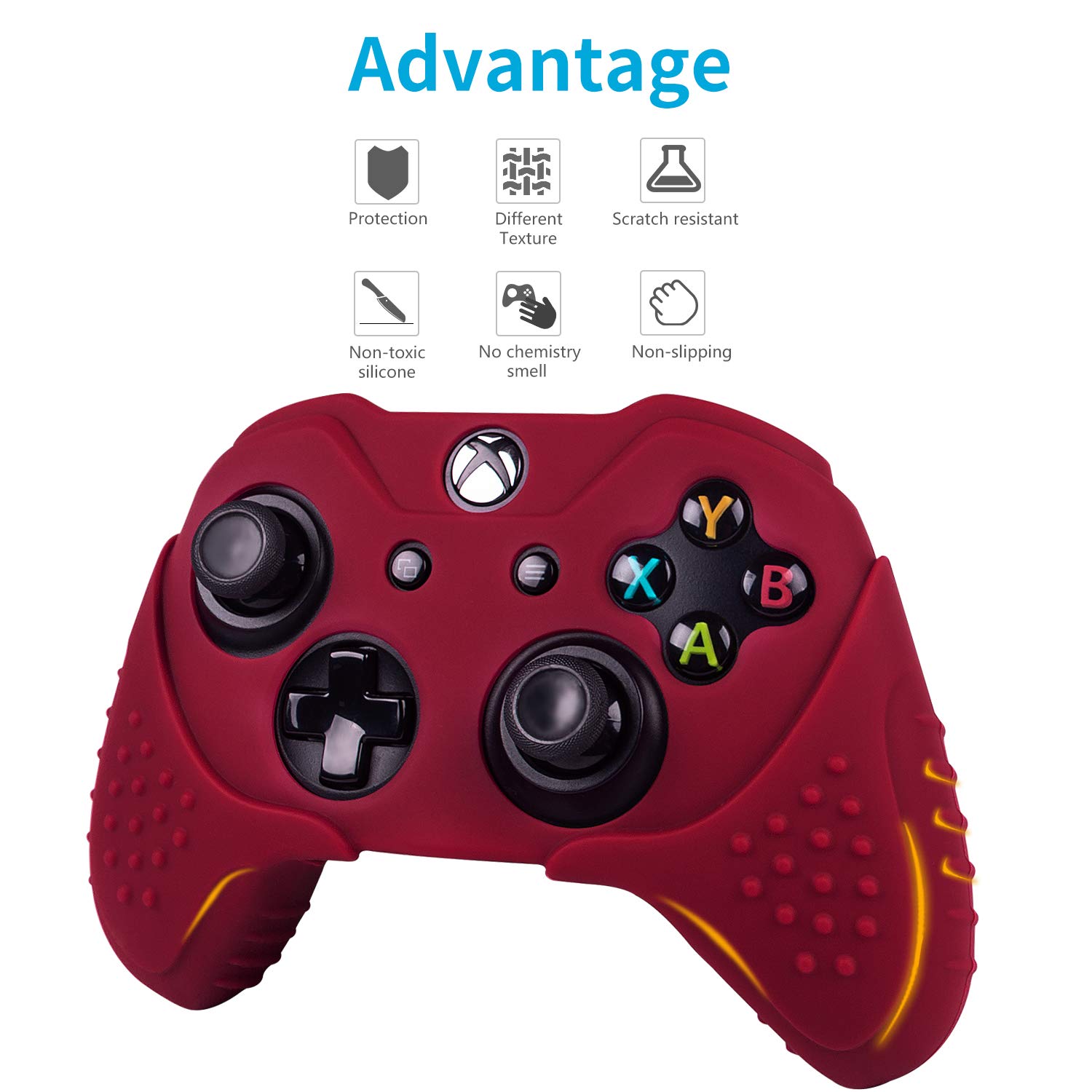 Cybcamo Silicone Skin Cover Grip Set for Xbox One X & One S Controller, Anti-slip Protector Case for Microsoft Xbox 1 Controller with 8 Thumbstick Caps (Red)