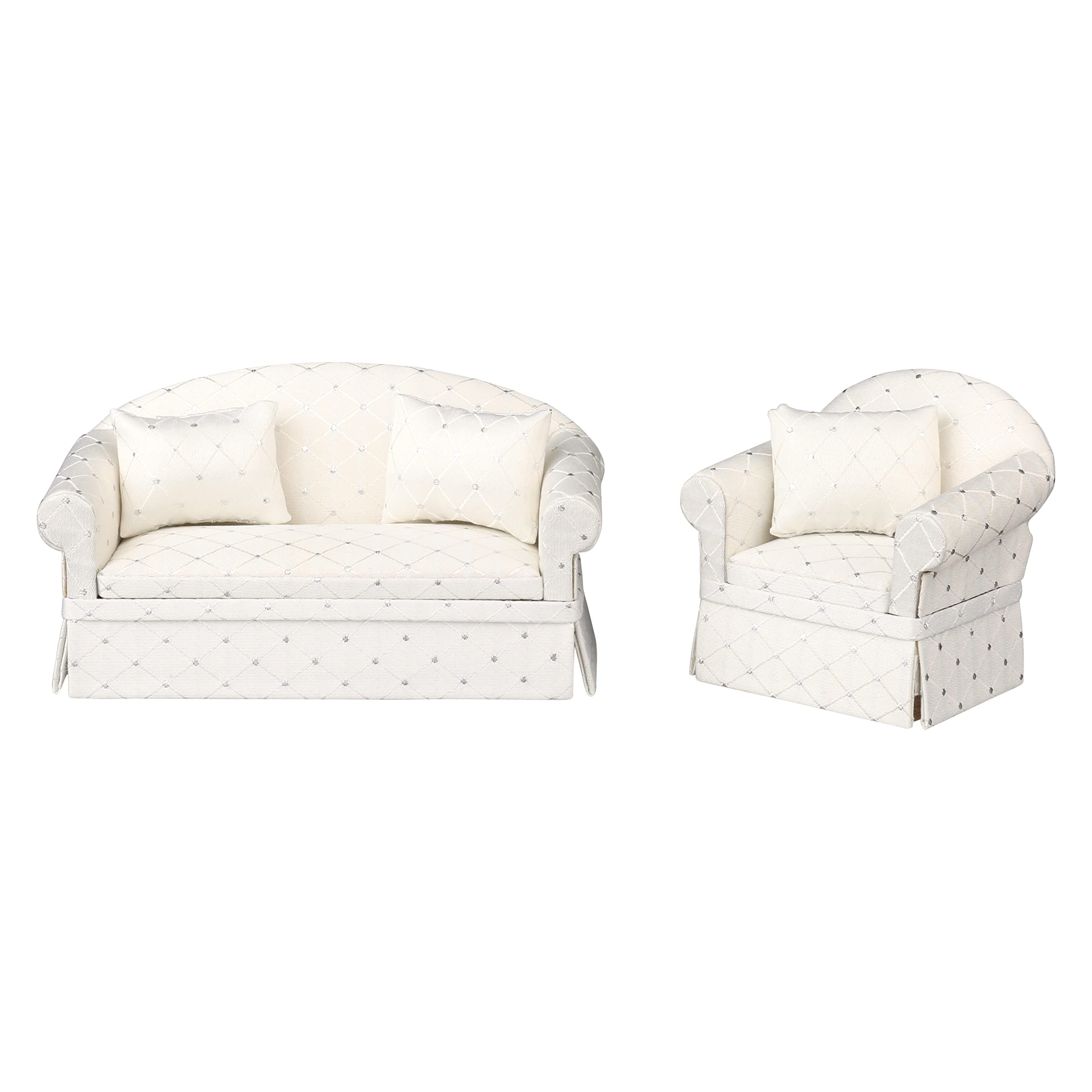Dollhouse Sofa Couch, Upholstered Miniature Living Room Furniture Loveseat, Accessories for 6 inch Dolls, 1/12 Scale