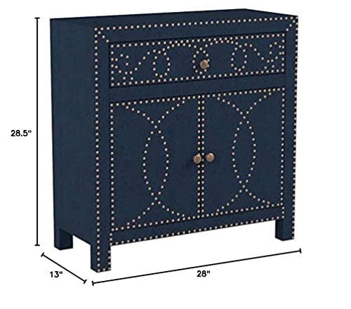 SEI FURNITURE Florian Double Door Navy Cabinet - Ornate Design - 2 Door Cabinet w/ Removable Shelf