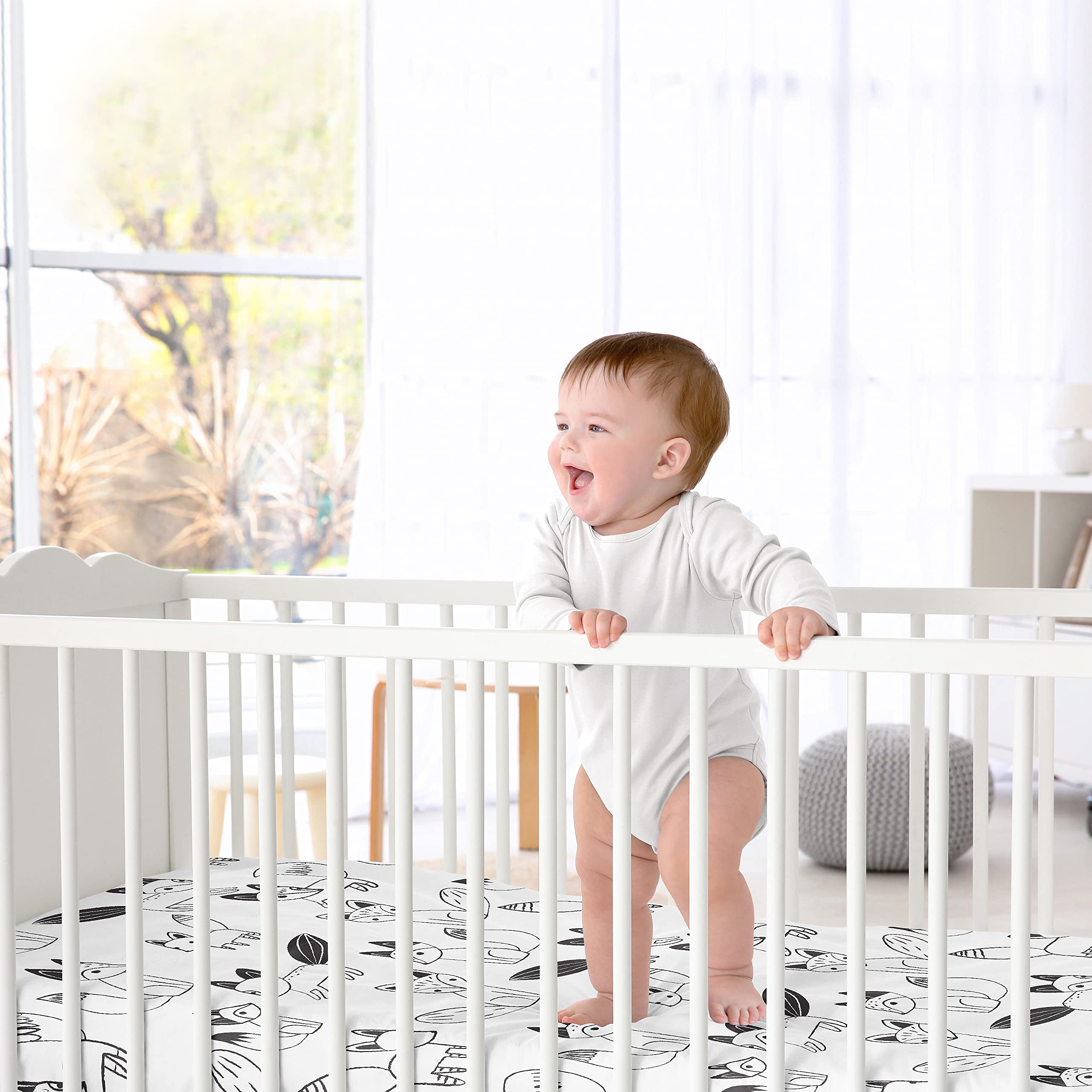 Fitted Crib Sheet for Black and White Fox Collection Baby/Toddler Bedding Set Collection