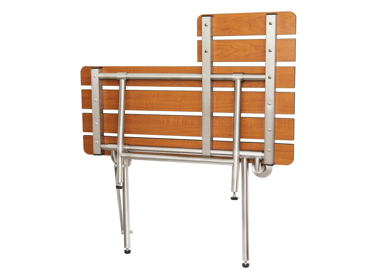 Seachrome 26-inch x 22.5-inch ADA Bariatric Wall Mount Folding Transfer Bench Shower Seat with Legs, Left-Handed, Teak Phenolic Seat (SSL2-260225-PT)