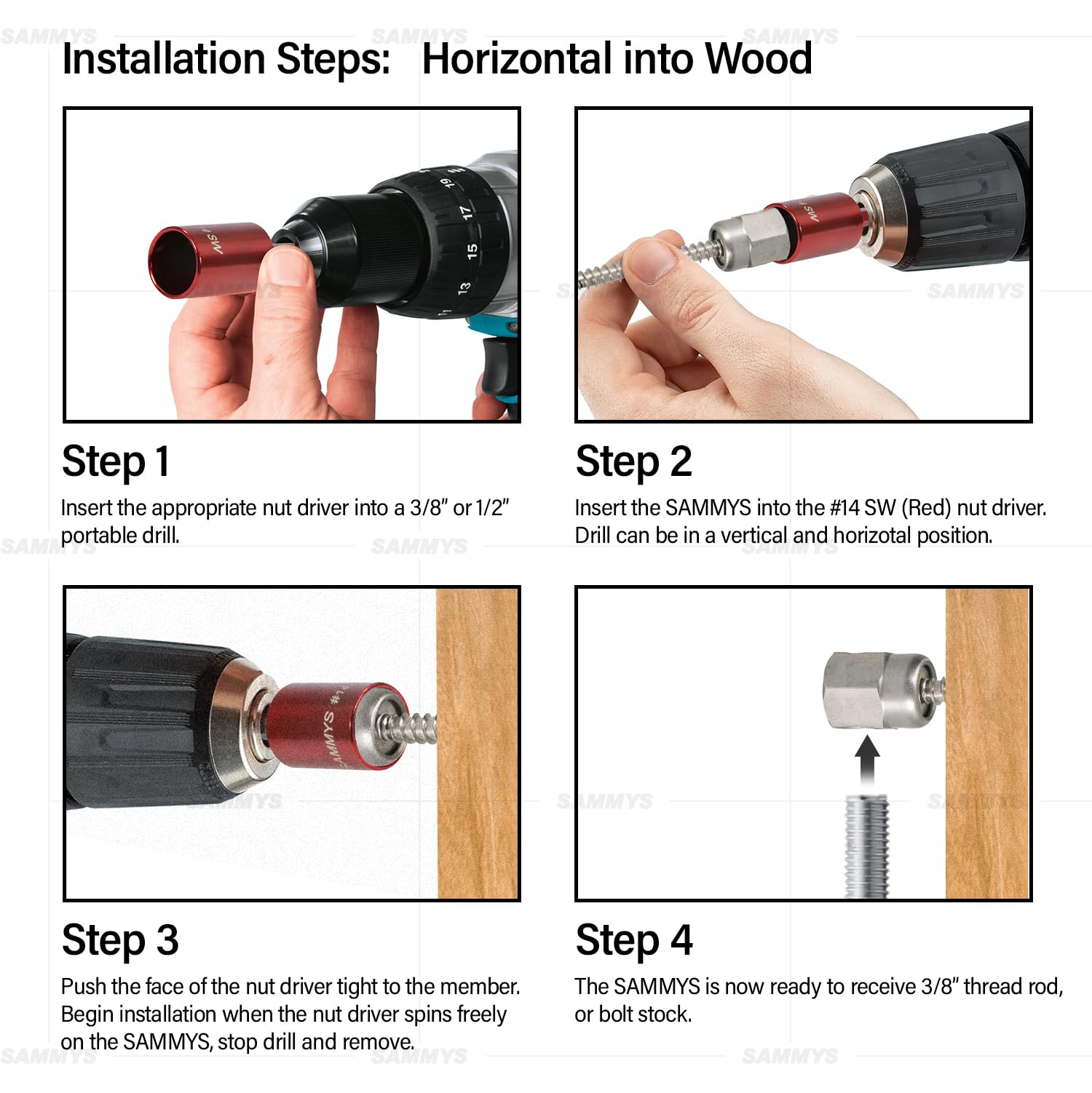 Sammys 8020957-25 1/4 x 1'' Horizontal Rod Anchor Super Screw with 3/8 in. Threaded Rod Fitting, for Wood (Pkg.=25) , Zinc