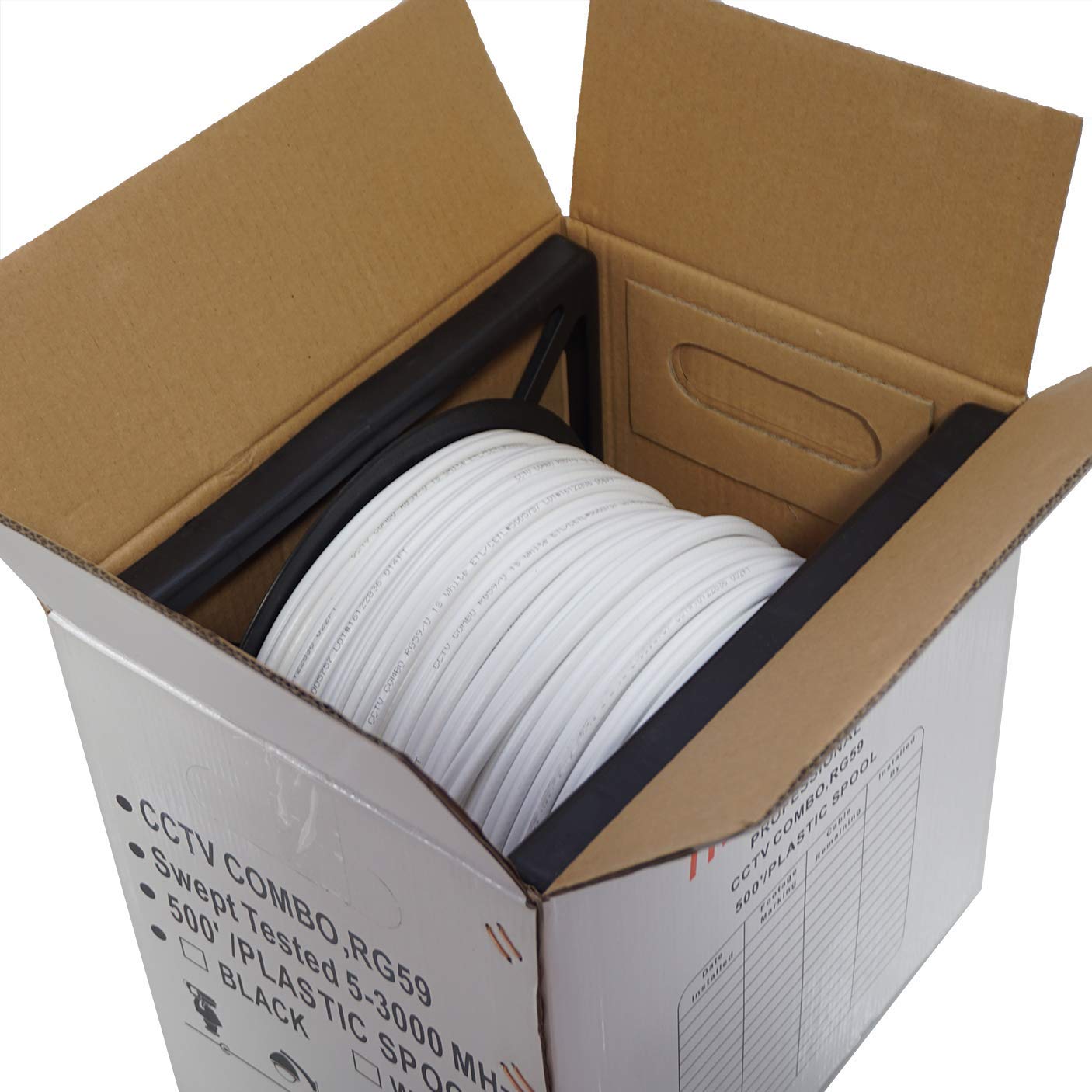FIVE STAR Cable 500 ft. RG59 Siamese CCTV Combo Coaxial Cable - 20AWG RG59 Video + 18/2 18AWG Power for Surviellance Security System (500 Ft, White)