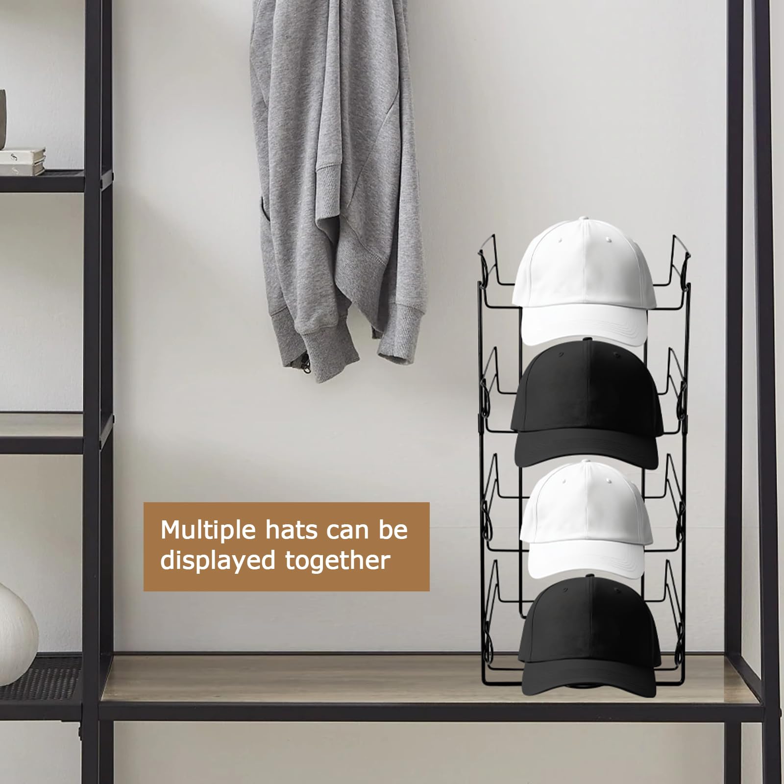 AshKiz 4 Tier Wire Countertop Hat Display Stand, Hat Display Rack, Hat Display Stand Countertop, 4 Tier Metal Wire Hat Rack for Hats Retail, Bedroom and Living Room and Entryway